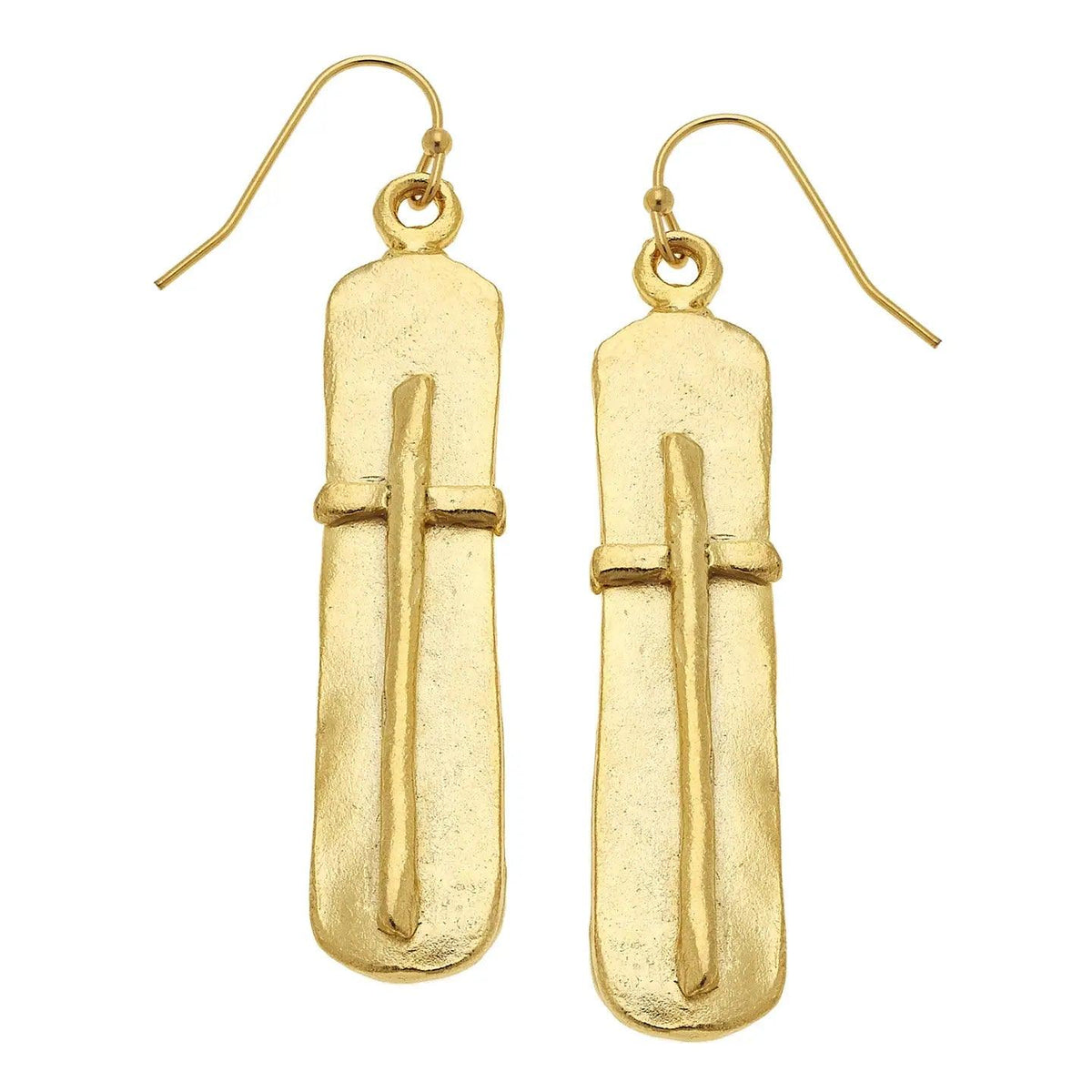 Gold Bar with Cross Earrings| Susan Shaw — Vintage Soul